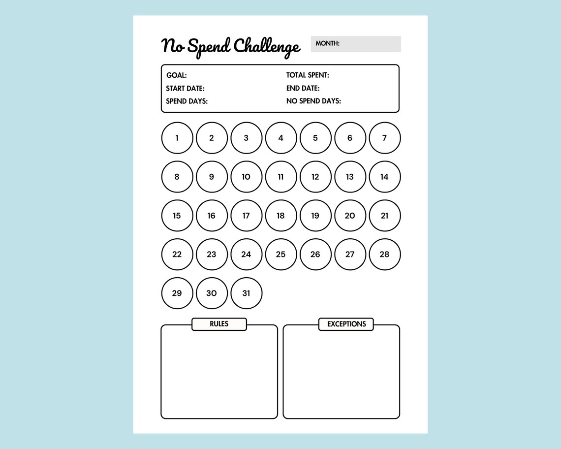 Monthly No Spend Challenge Planner Printable Money Saving Tracker PDF ...