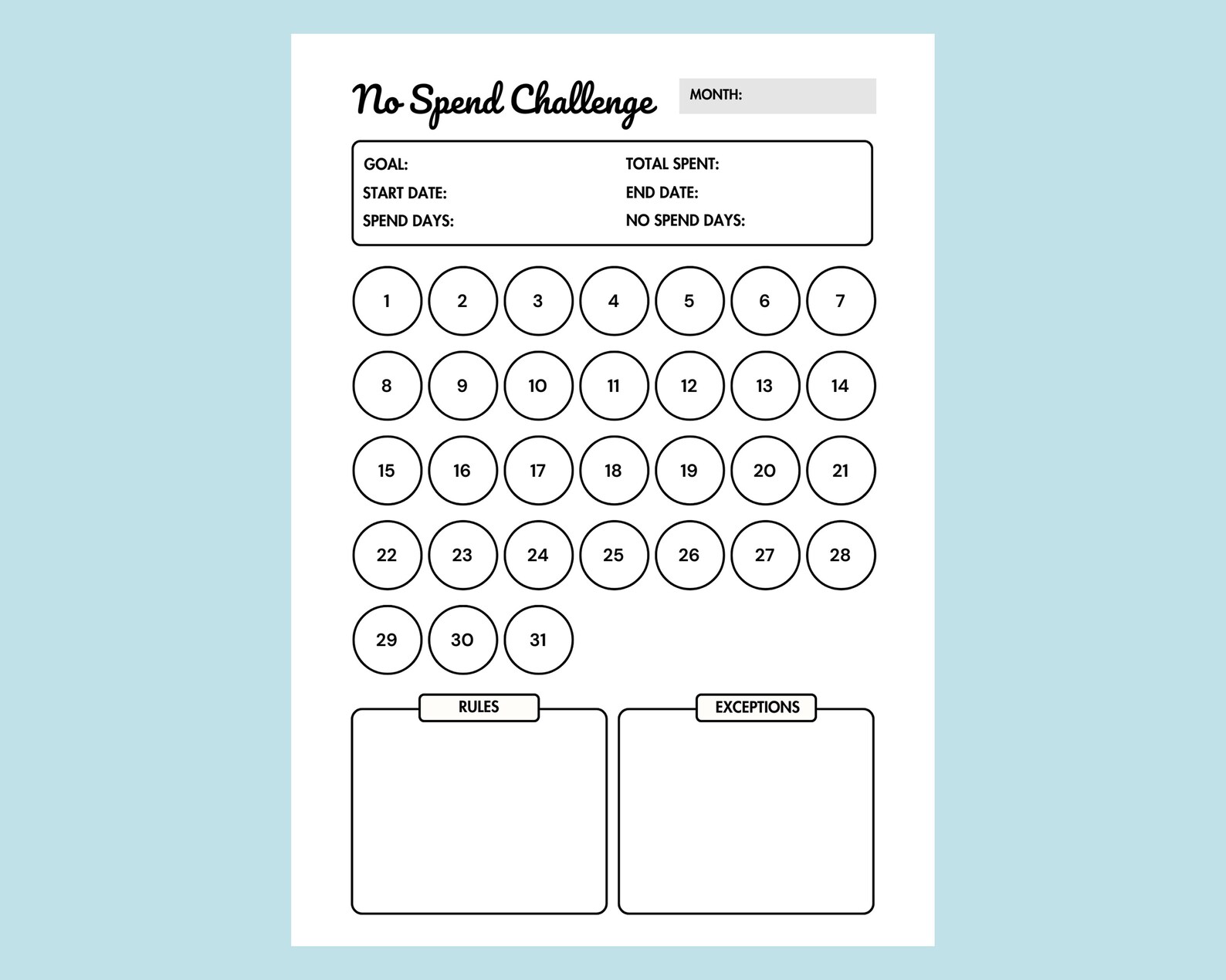 Monthly No Spend Challenge Planner Printable Money Saving Tracker PDF ...
