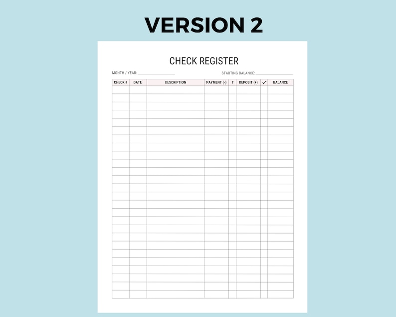 Check Register Printable for Personal Check Book and Small - Etsy