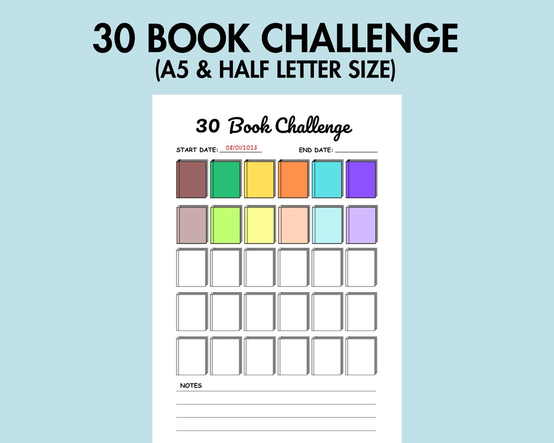 Reading Challenge Printable Book Tracker Reading Log, 30 Book Challenge ...