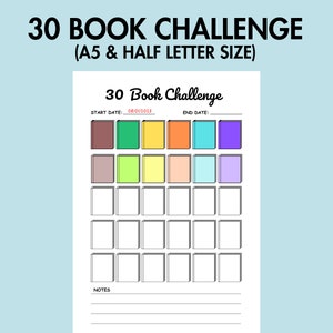 Reading Challenge Printable Book Tracker Reading Log, 30 Book Challenge ...