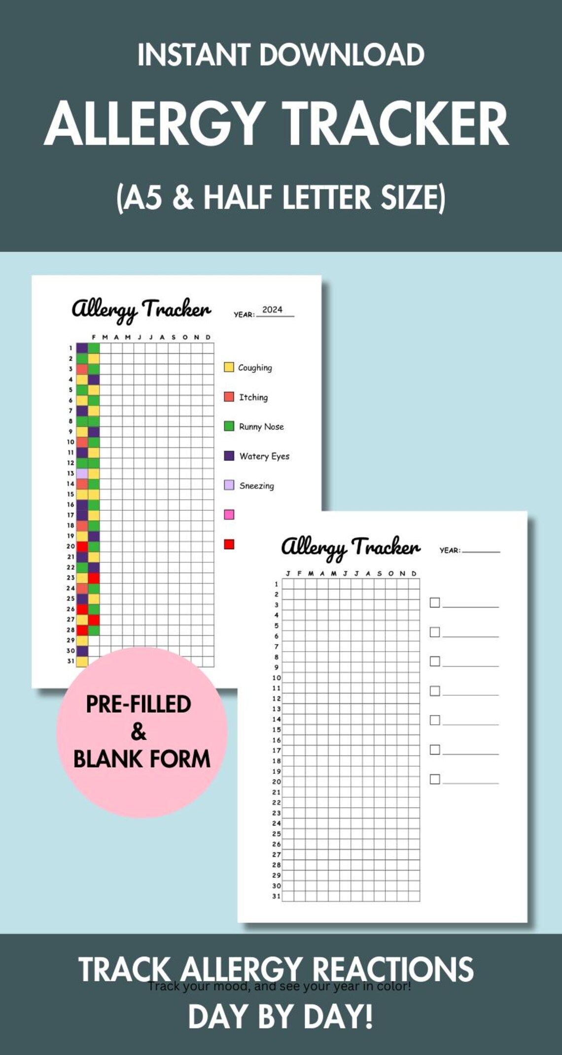 Allergy Tracker Printable Allergy Symptom Log PDF Symptom Tracker ...
