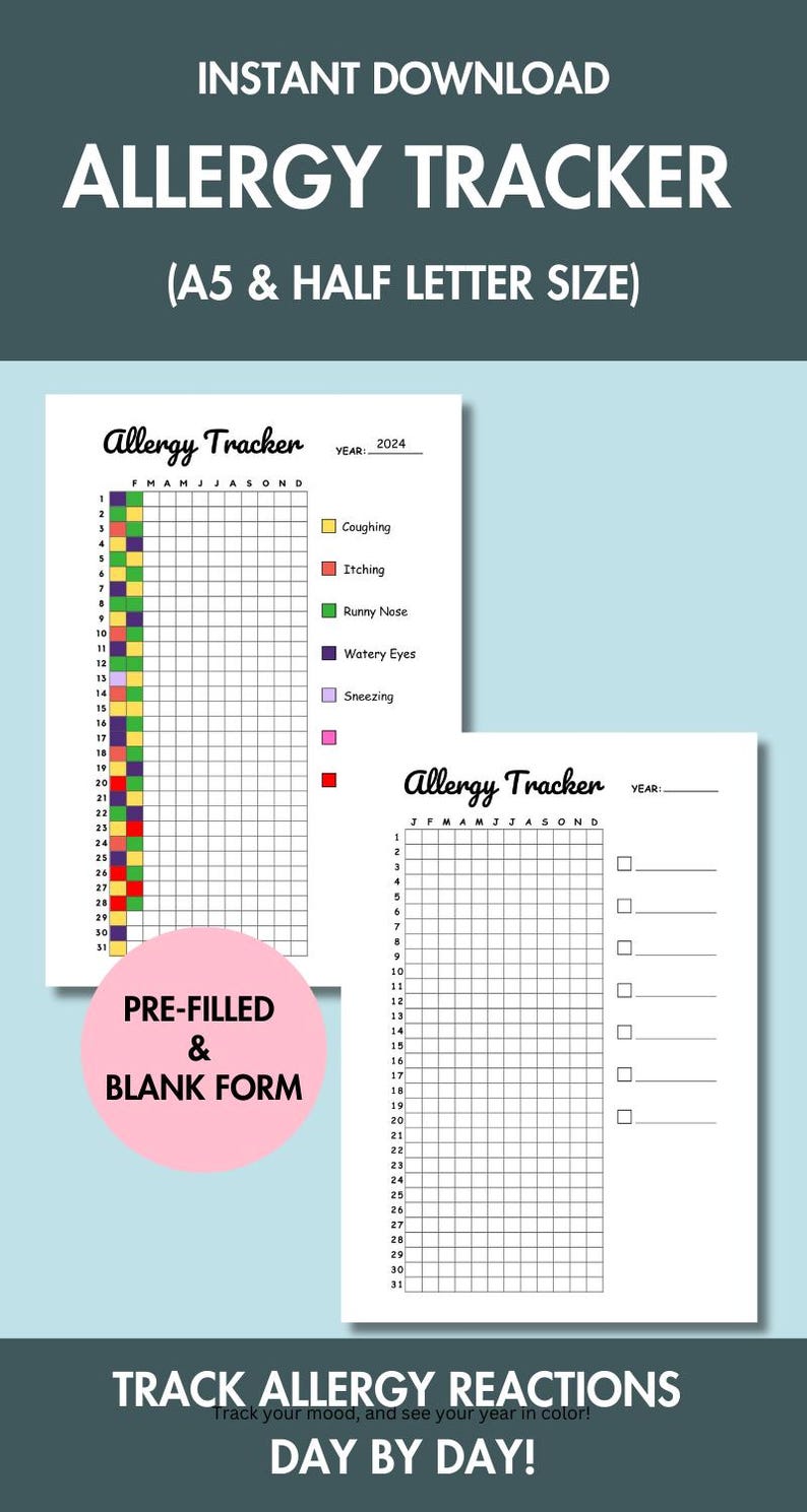 Allergy Tracker Printable Allergy Symptom Log PDF Symptom Tracker ...