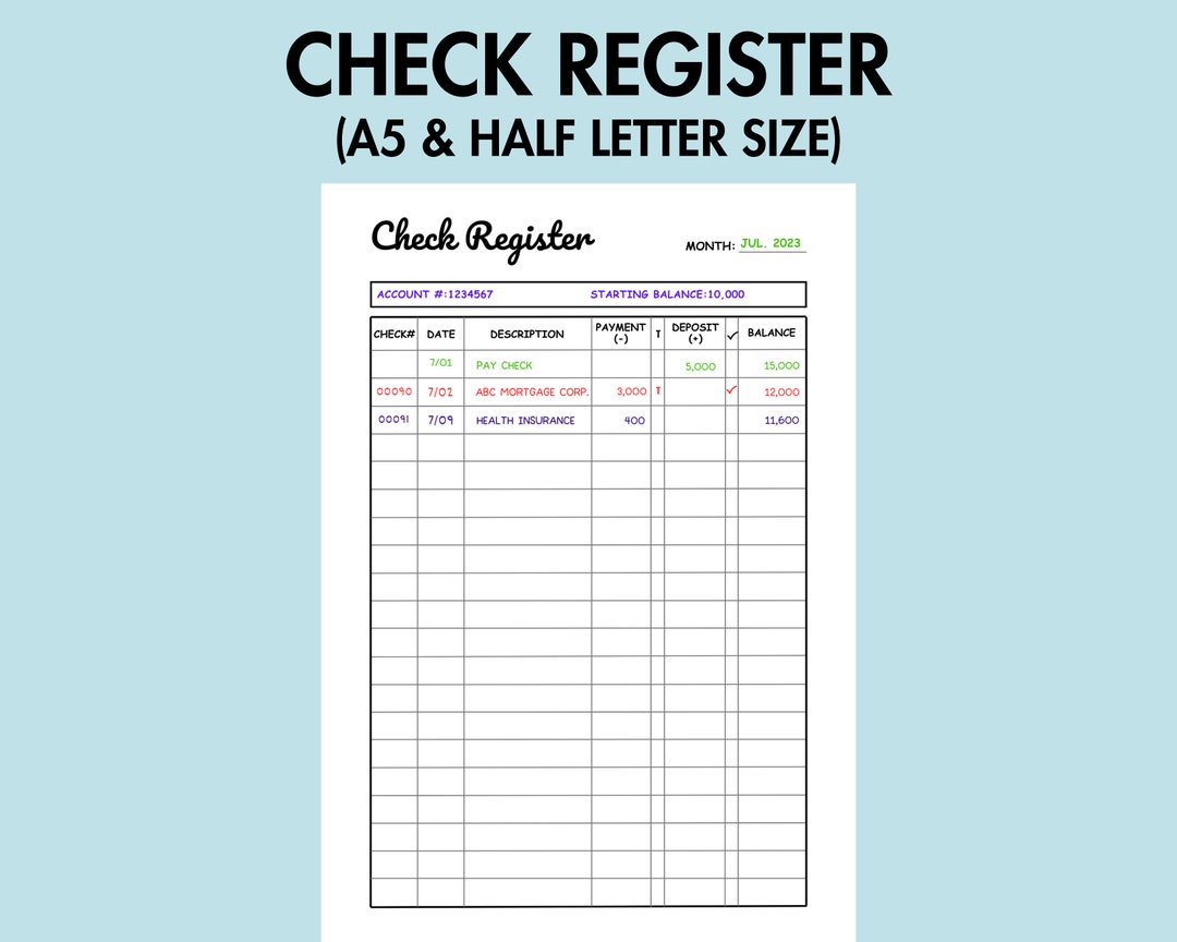 Checkbook Register Printable Check Register PDF Money Tracker, Money ...