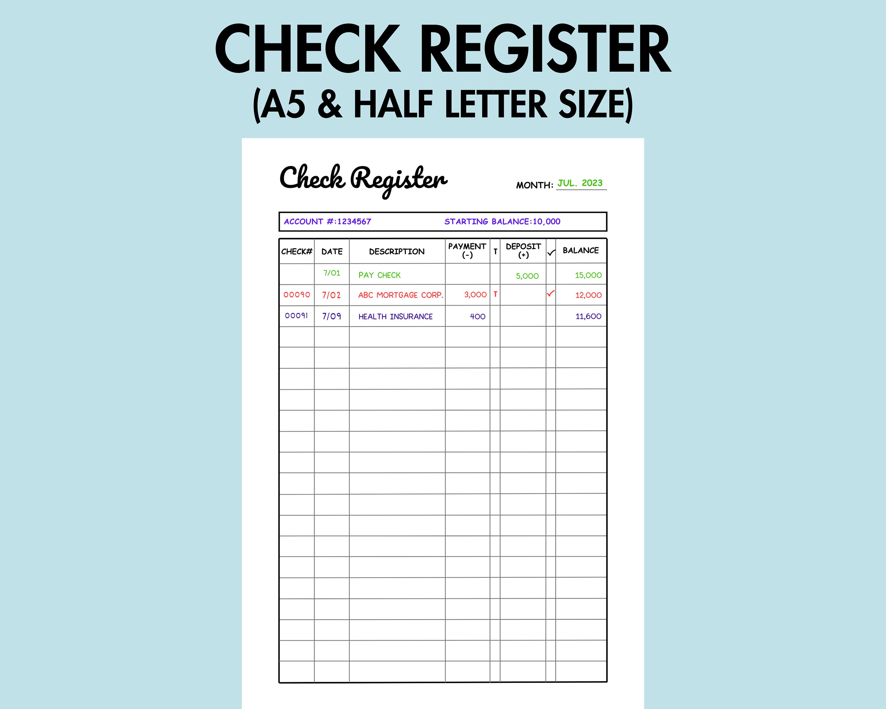 Checkbook Register Printable Check Register PDF Money Tracker, Money ...