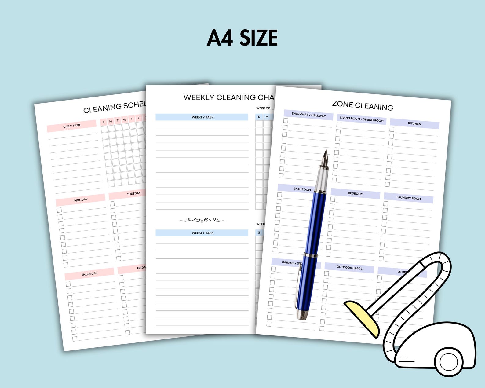 Cleaning Schedule Printable Weekly Cleaning Chart PDF, House Cleaning Zone Cleaning Planner ...