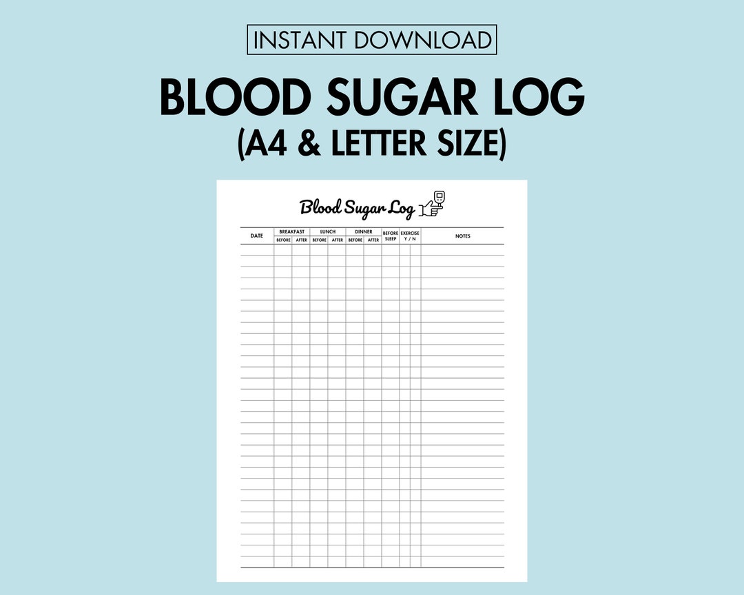 Blood Sugar Log Printable Blood Sugar Tracker Diabetes Tracker Diabetes ...