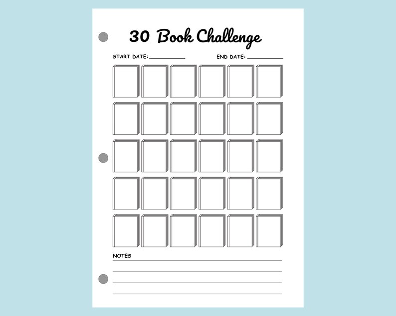 Reading Challenge Printable Book Tracker Reading Log, 30 Book Challenge ...