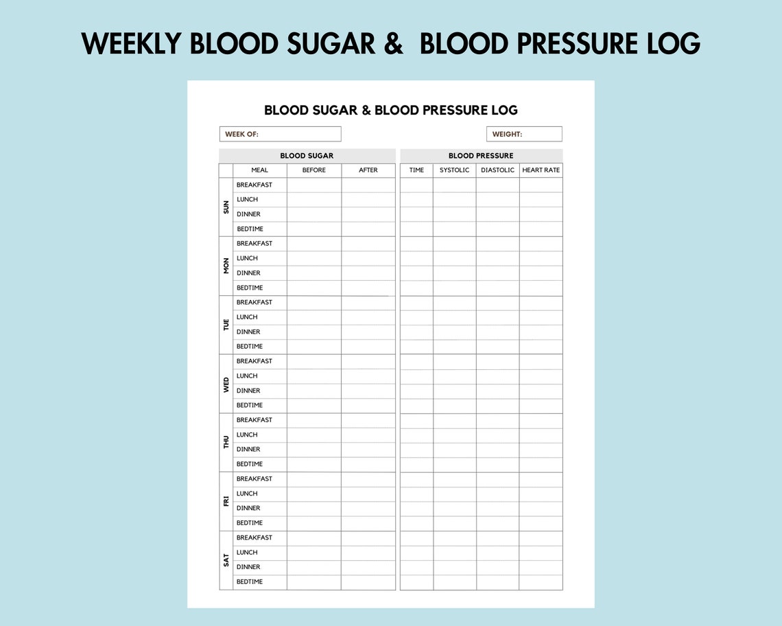 Blood Sugar Log, Blood Pressure Log Printable, Blood Glucose Tracker ...