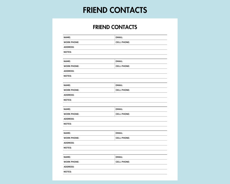 Contact List Printable, Address Book, Home Emergency Contact List ...