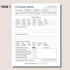 Daily Mood Tracker With Journal Prompts Fillable and Printable Self ...