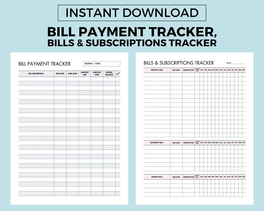 Monthly Bill Payment Tracker Printable Bill Pay Organizer, Bills ...