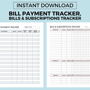 Monthly Bill Payment Tracker Printable Bill Pay Organizer, Bills ...