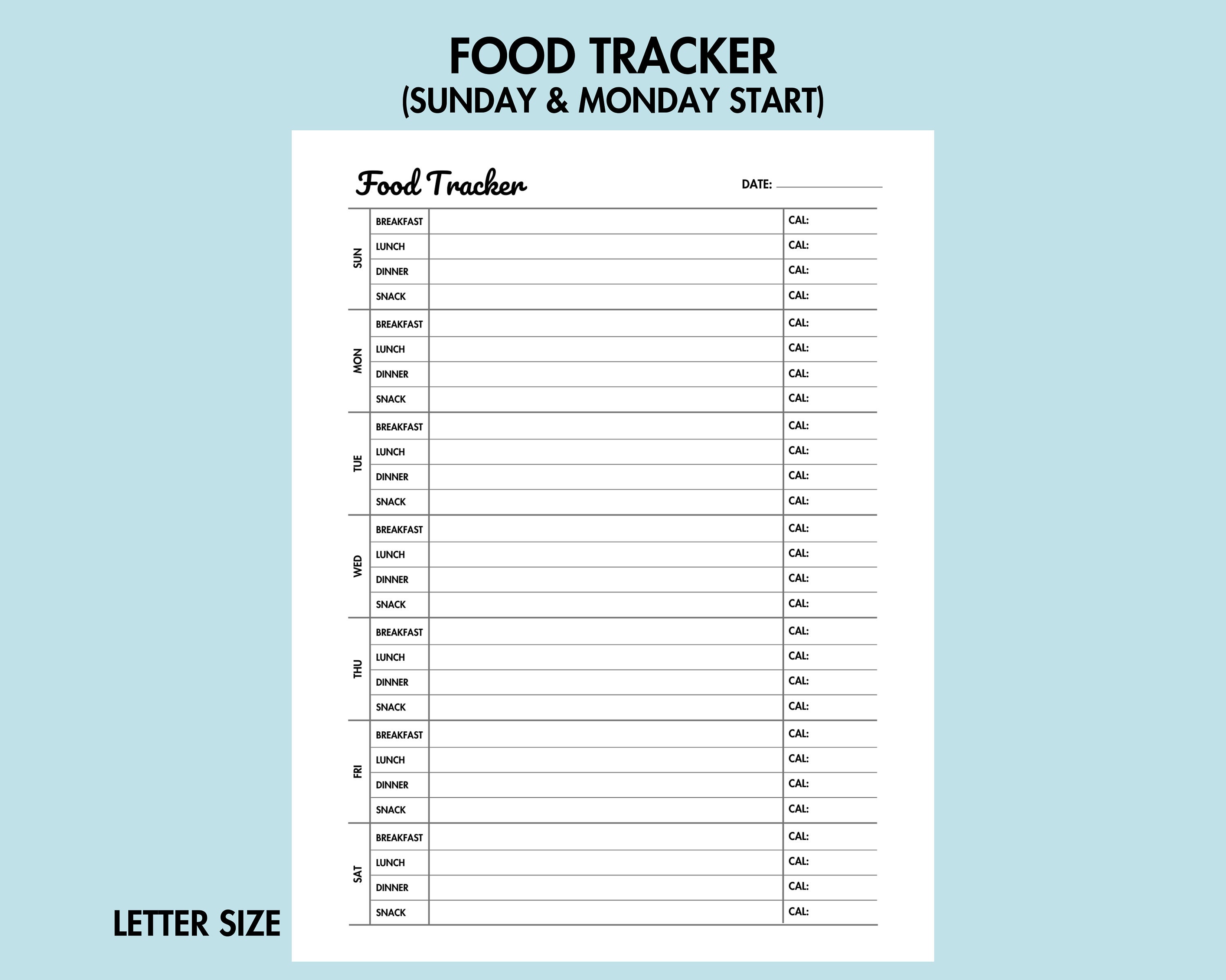 Weekly Meal Planner Printable Weekly Food Journal PDF Food Diary ...