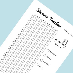 Shower Tracker Printable Hygiene Tracker PDF Hair Wash Tracker, Year in ...