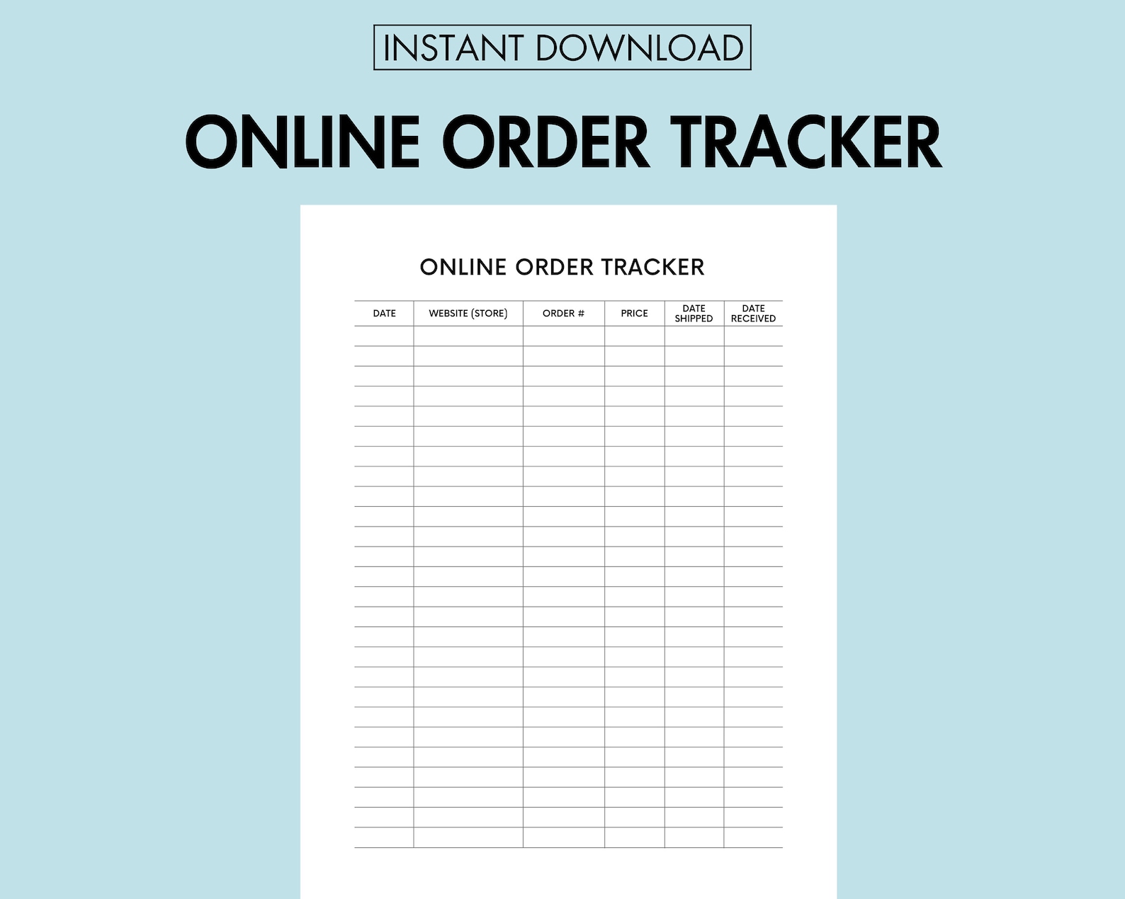 Online Order Tracker Printable Order Form Online Purchase Tracker for ...