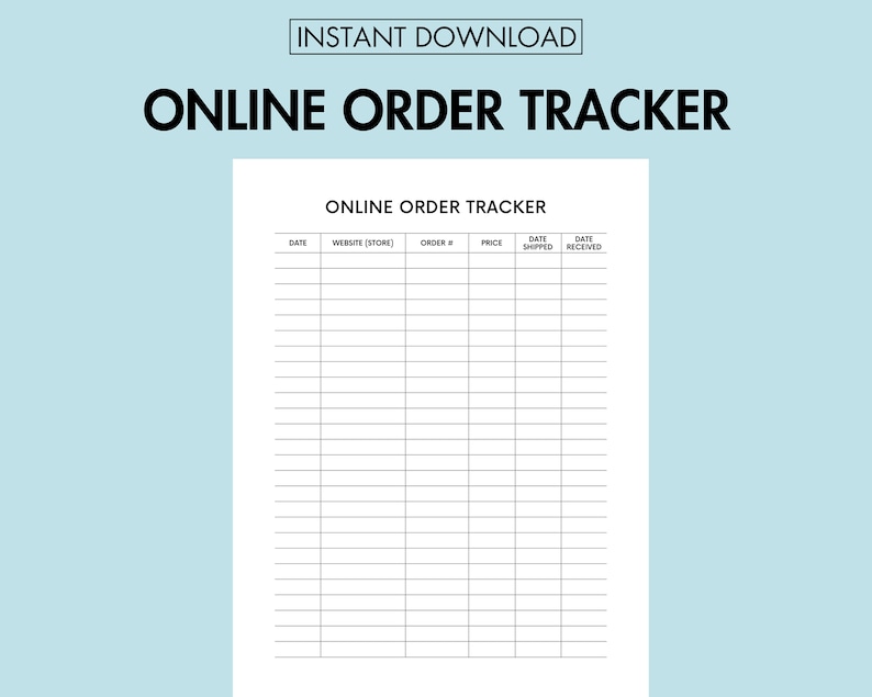 Online Order Tracker Printable Order Form Online Purchase Tracker for ...