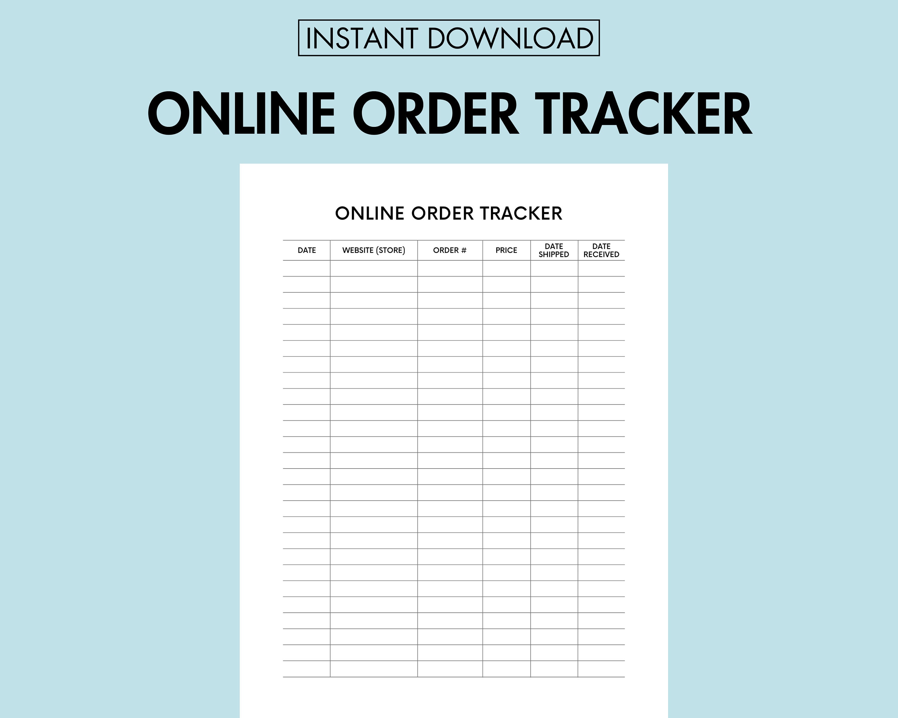 Online Order Tracker Printable Order Form Online Purchase Tracker for ...