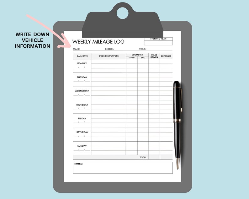 Weekly Business Mileage Log Printable Weekly Mileage (Download Now) - Etsy