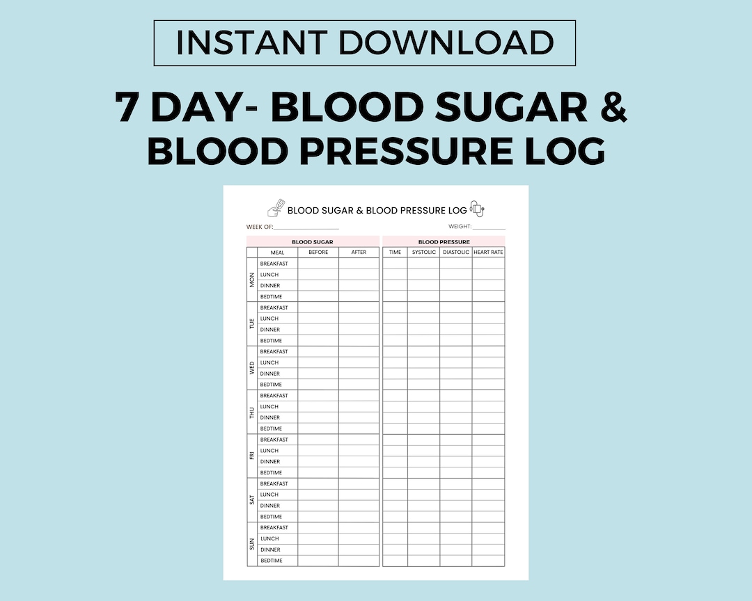 Blood Sugar Log and Blood Pressure Log Digital Download, Blood Sugar ...