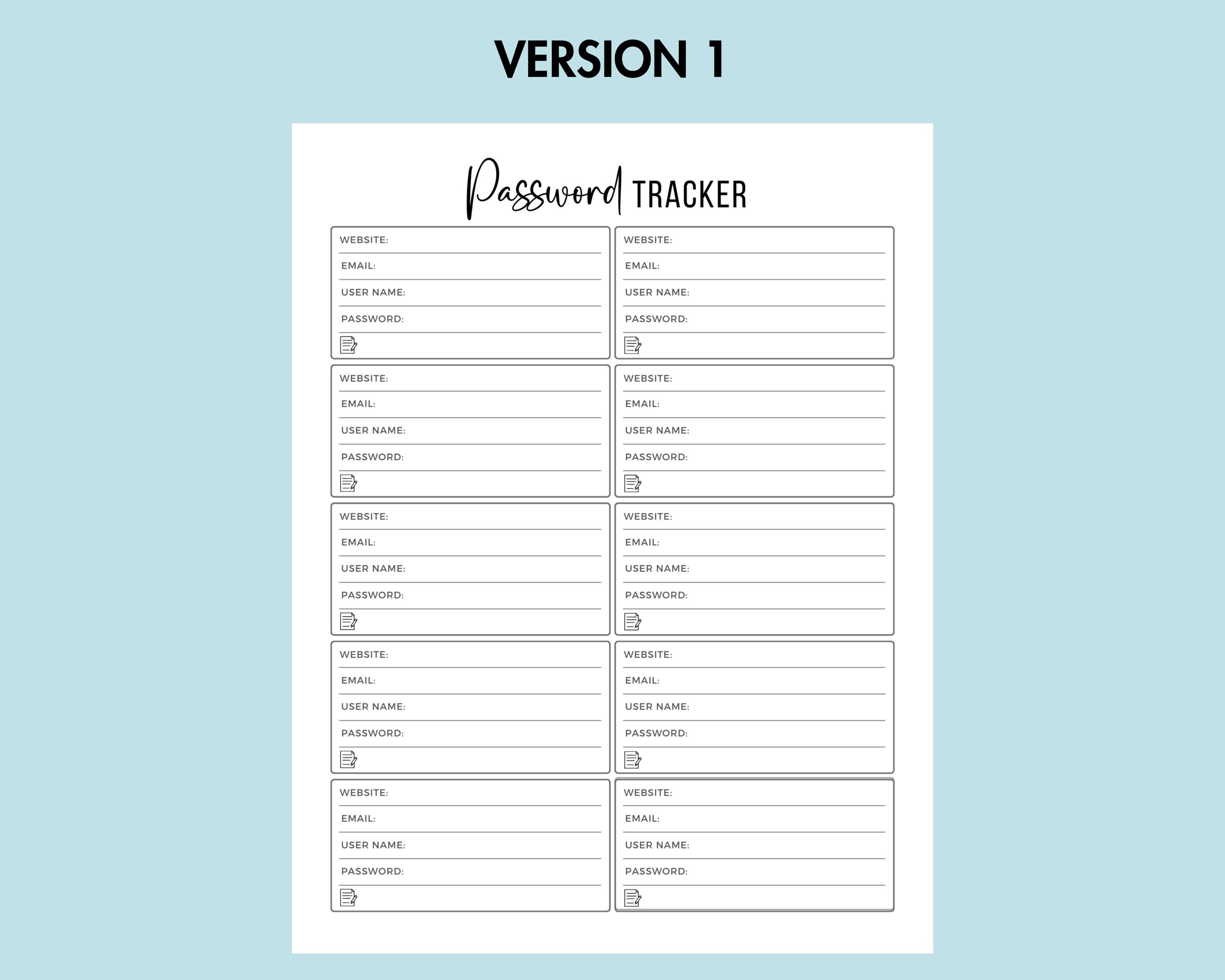 Password Tracker Printable Password Organizer PDF, Website Login ...