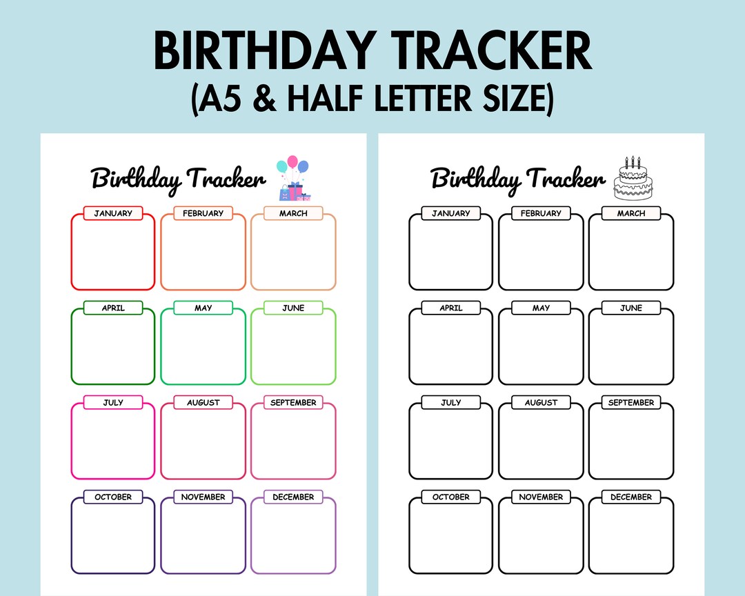 Birthday Tracker for Organizing Gift Planning Printable Birthday ...