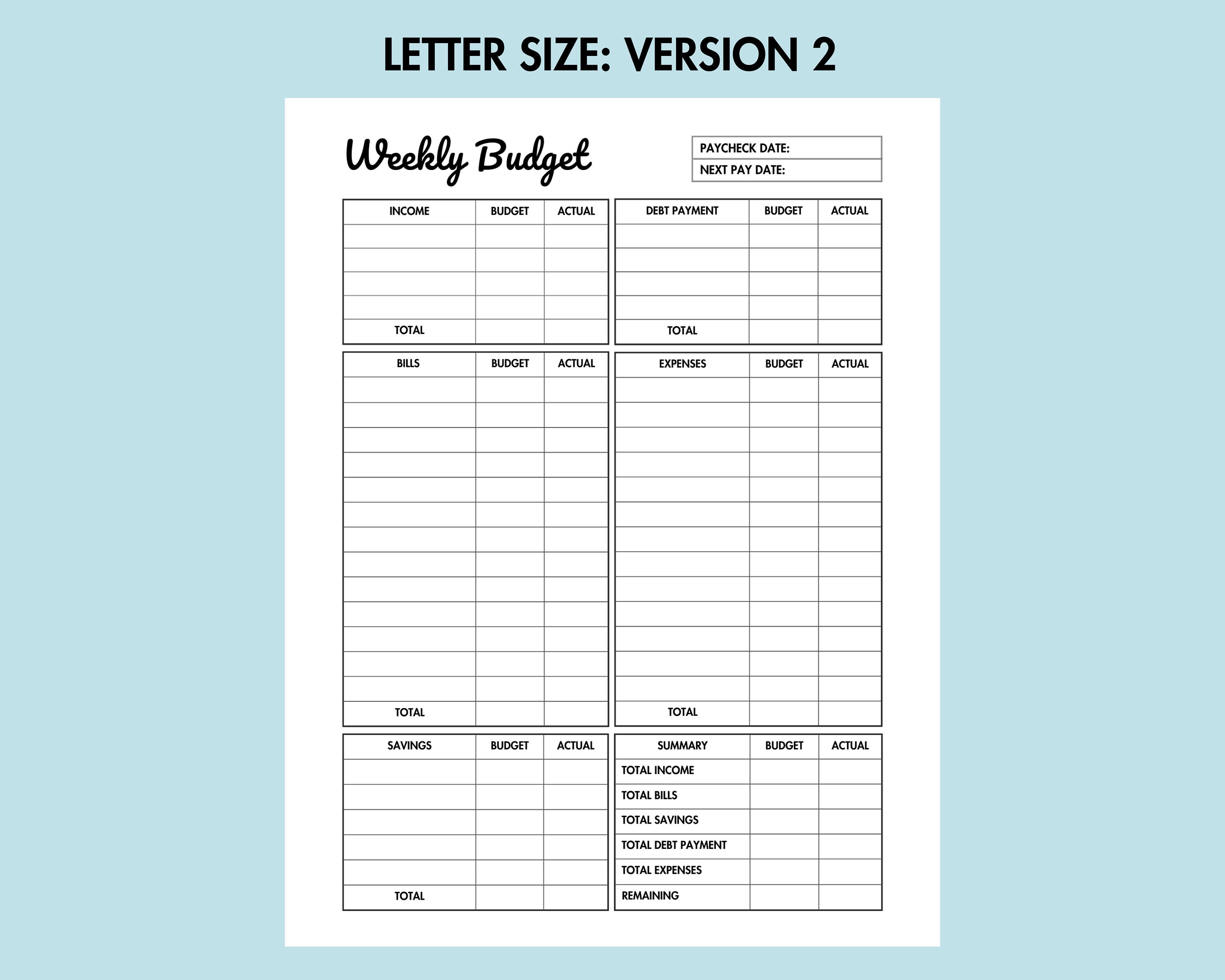Weekly Budget Planner Printable, Budget by Paycheck PDF, Weekly ...
