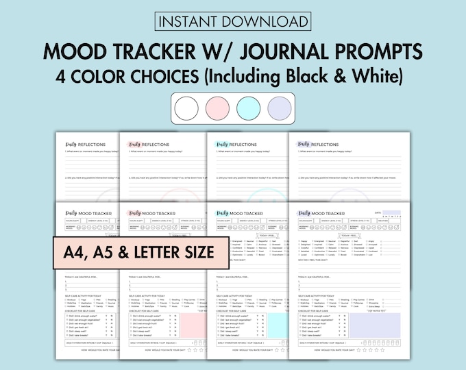 Mood Tracker Printable Daily Yearly Mood Journal, Mental Health ...