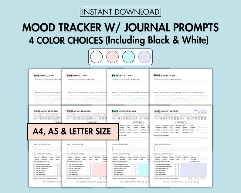 Daily Mood Tracker Printable Mood Journal With Journal Prompts PDF ...