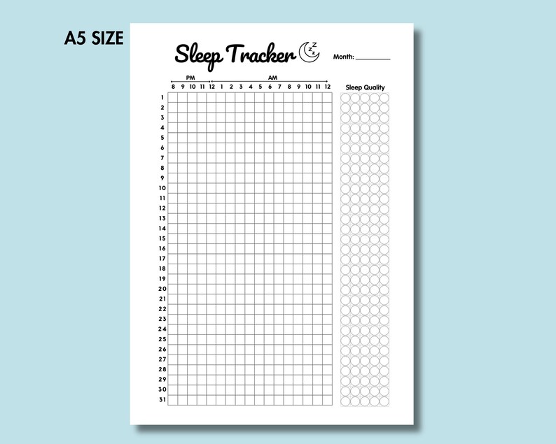 Sleep Tracker Printable Journal Page Daily Monthly Sleep Quality Log ...