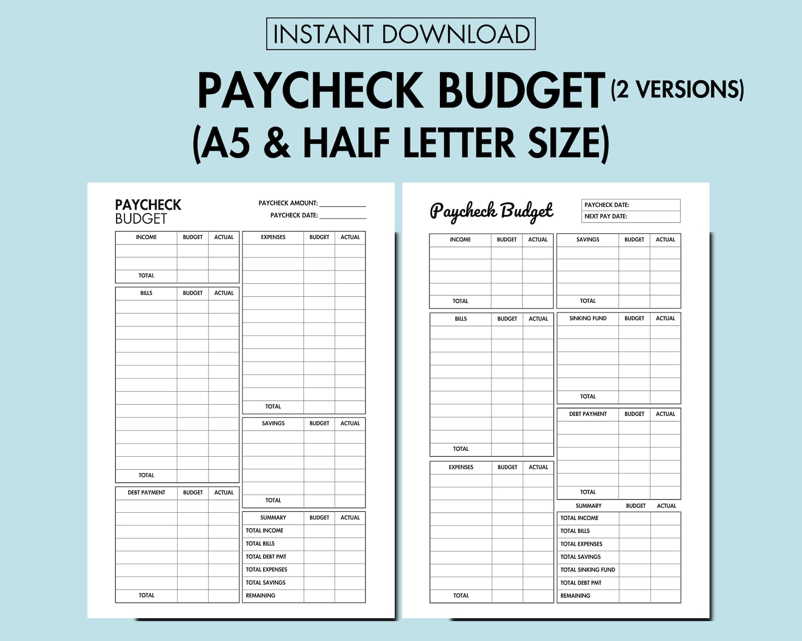 Paycheck Budget Planner Printable Budget by Paycheck PDF, Paycheck ...