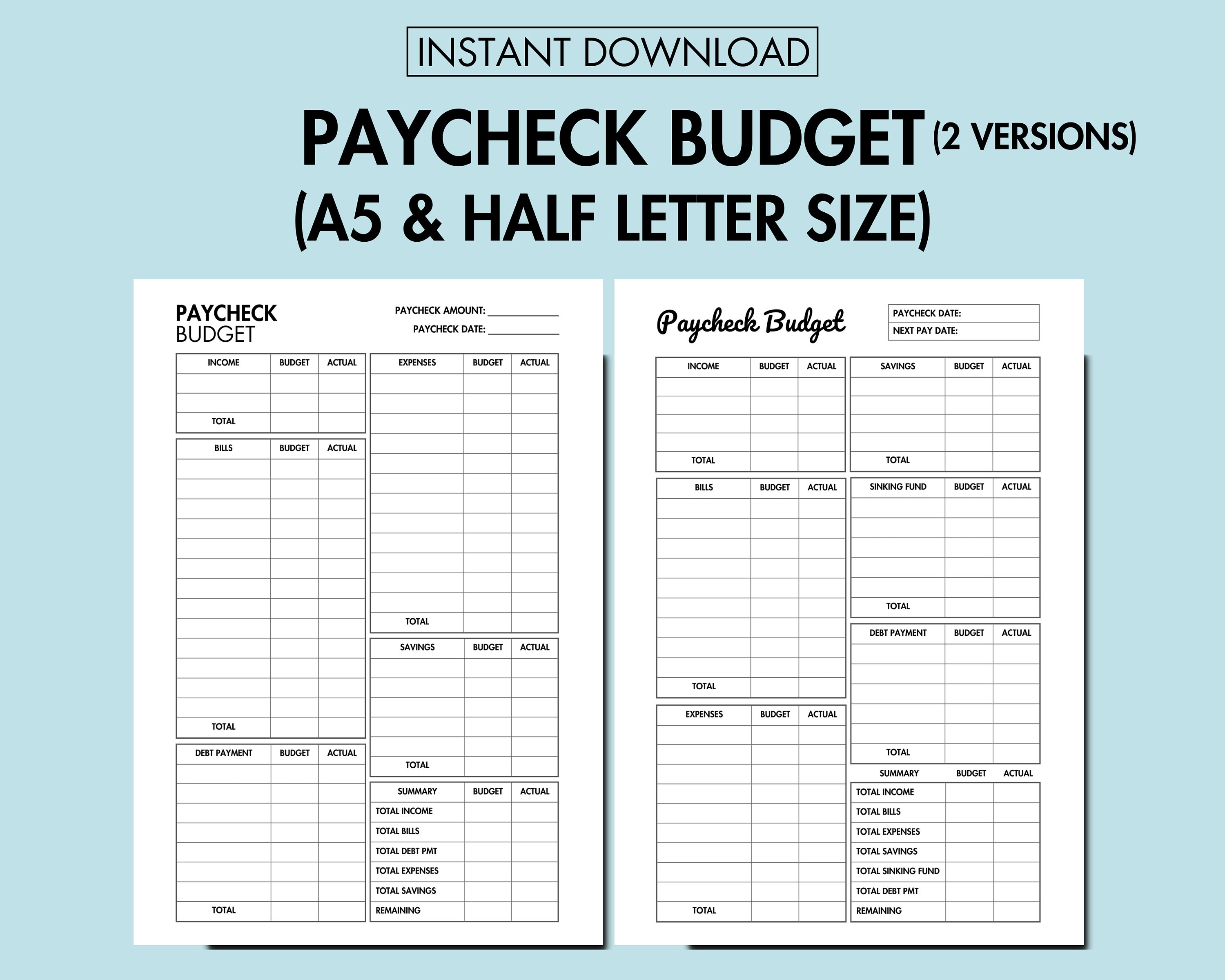 Paycheck Budget Planner Printable Budget by Paycheck PDF, Paycheck ...