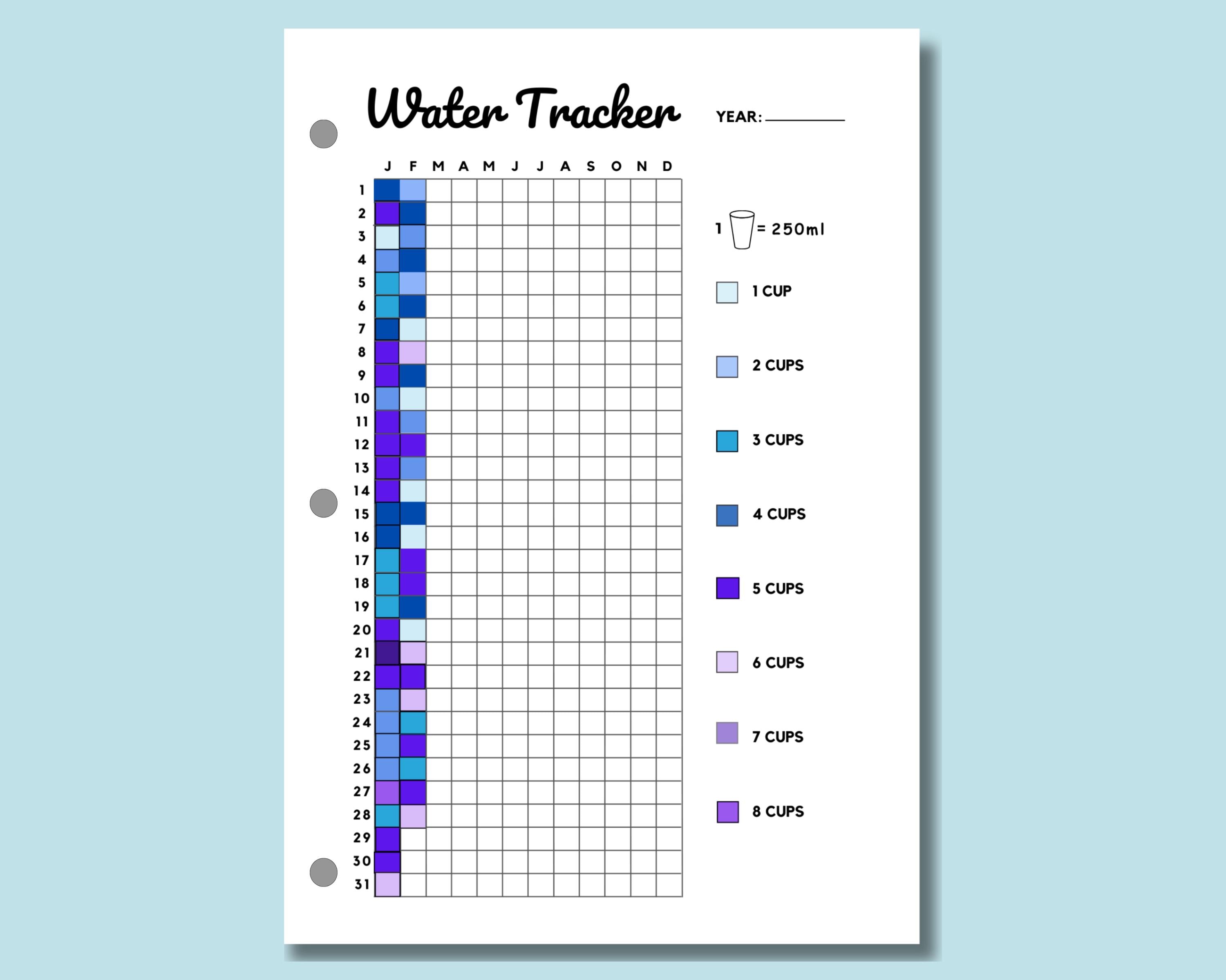Water Tracker Daily Monthly Printable Journal Page Daily Hydration ...