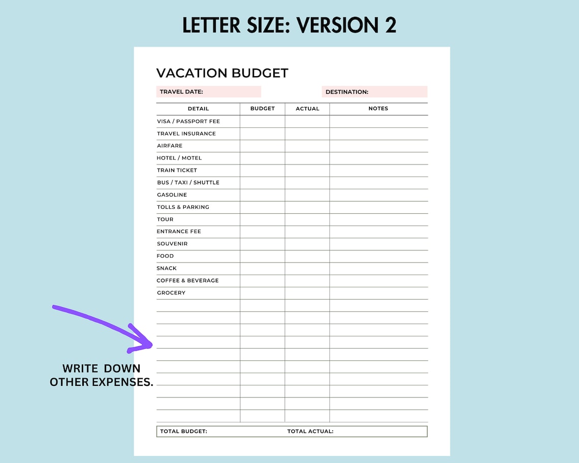Vacation Budget Planner Printable Travel Budget Planner PDF Vacation ...