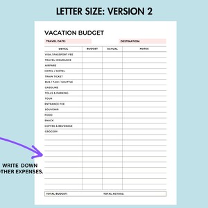 Vacation Budget Planner Printable Travel Budget Planner PDF Vacation ...