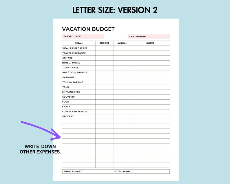 Vacation Budget Planner Printable Travel Budget Planner PDF Vacation ...