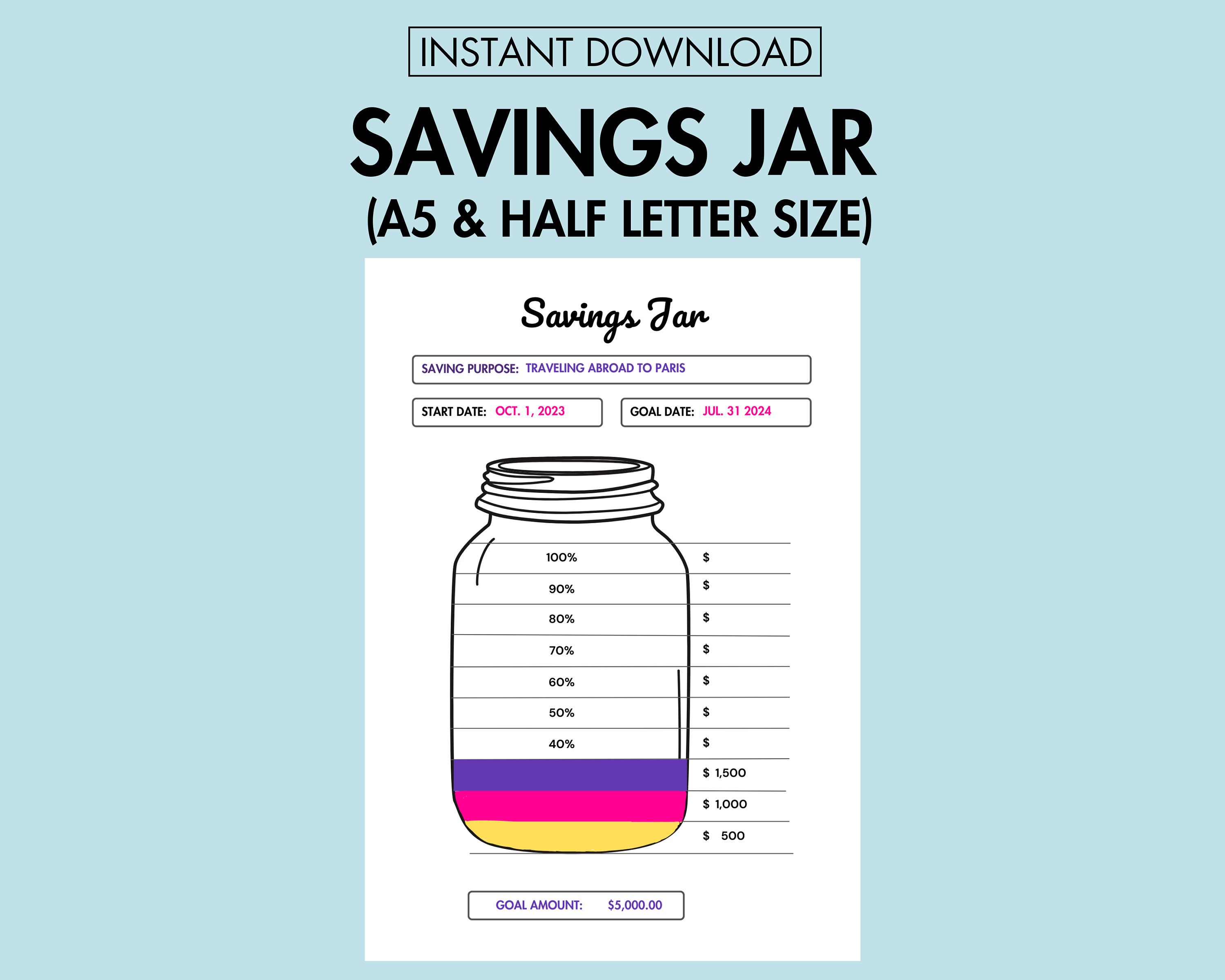 Savings Jar Tracker Printable, Saving Challenge, Money Tracker ...