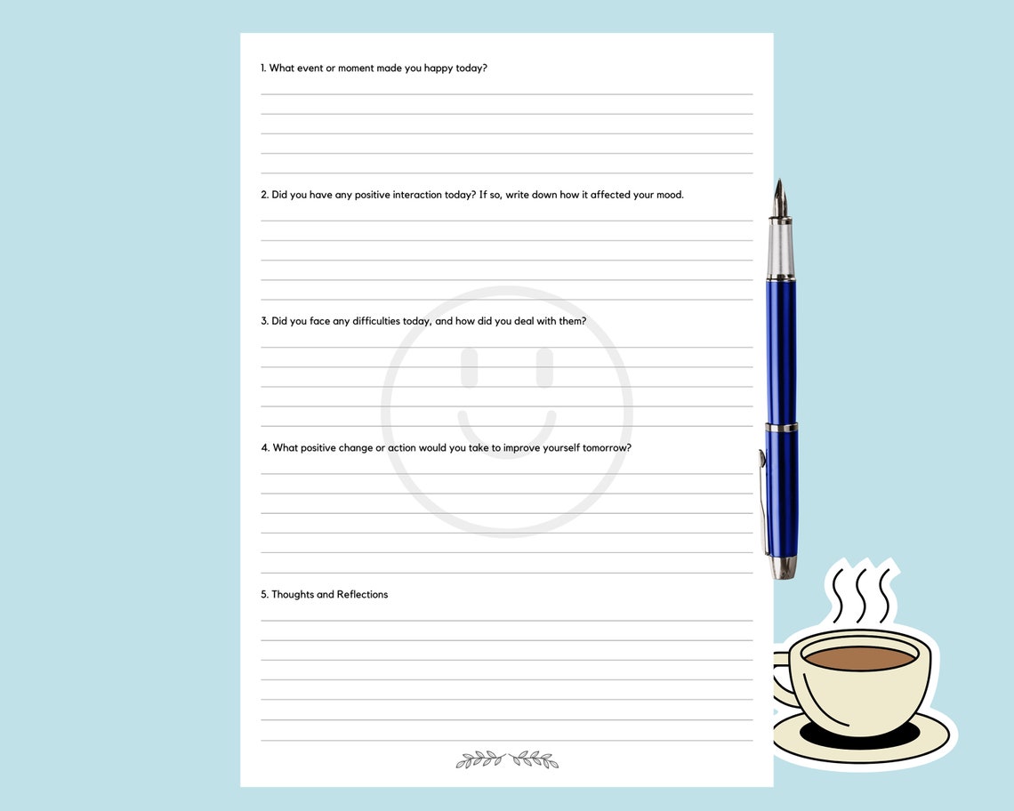 Daily Mood Tracker Journal Printable Self Care Planner Checklist, Daily ...