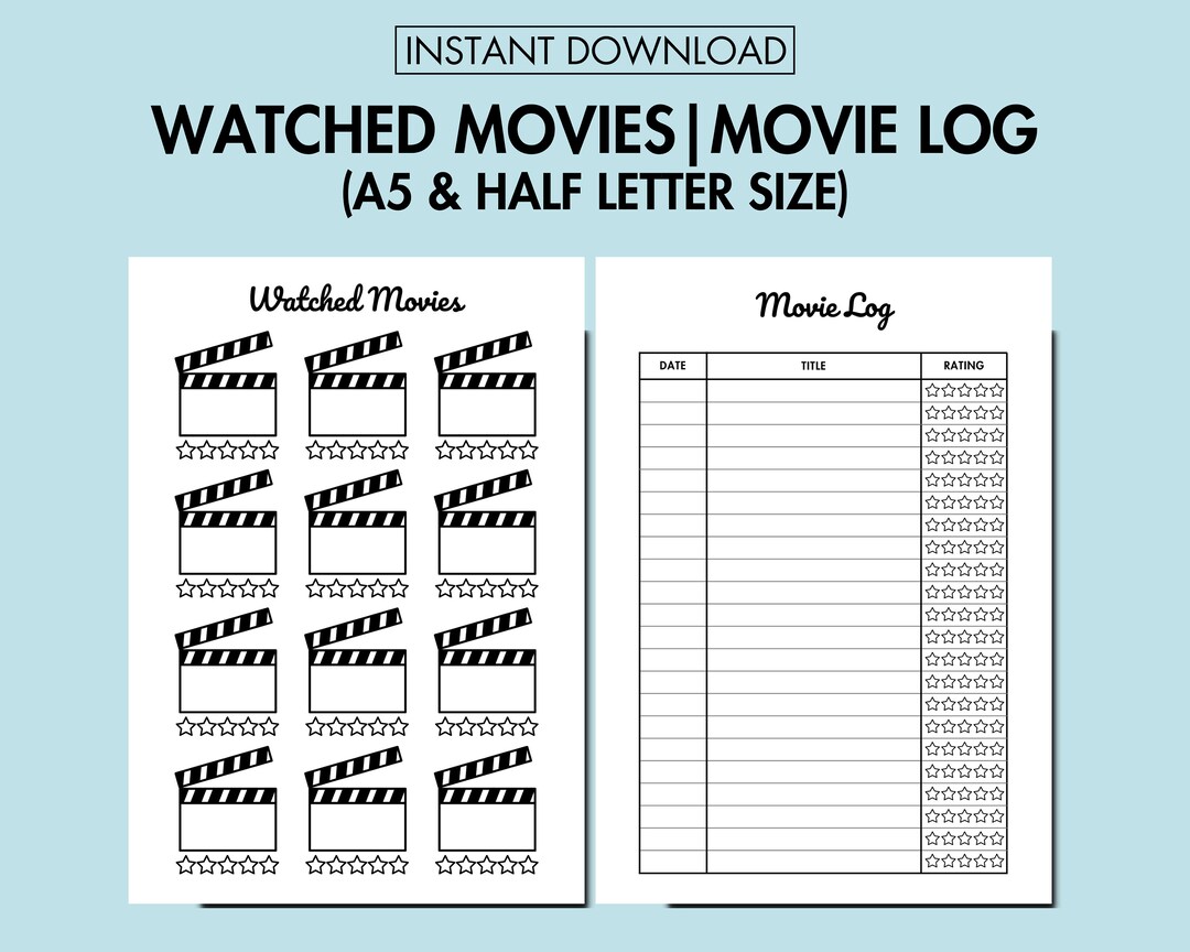 Watched Movie Tracker Printable Movie Review Logbook PDF Watched Movie ...