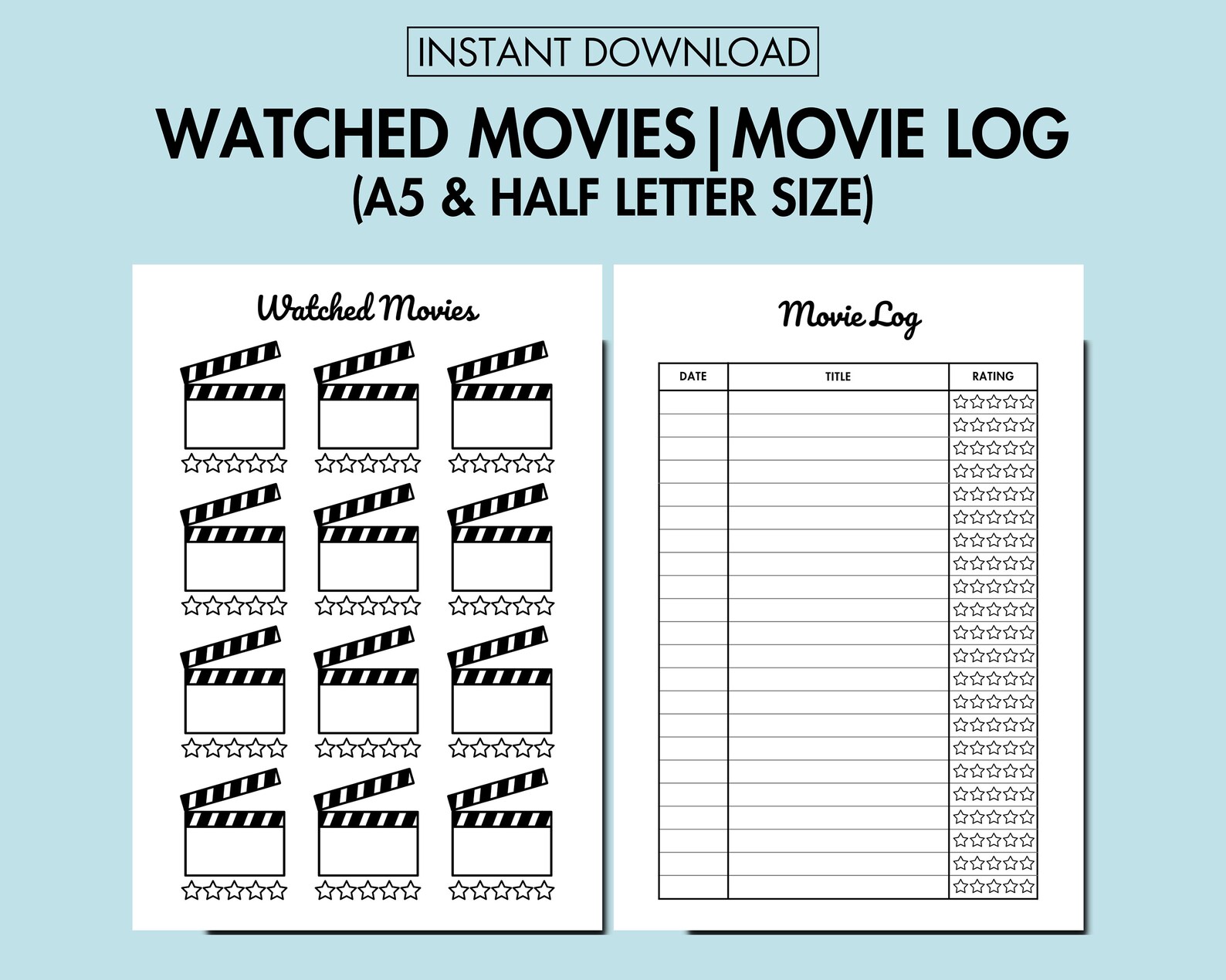 Watched Movie Tracker Printable Movie Review Logbook PDF Watched Movie ...
