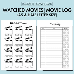 Watched Movie Tracker Printable Movie Review Logbook PDF Watched Movie ...