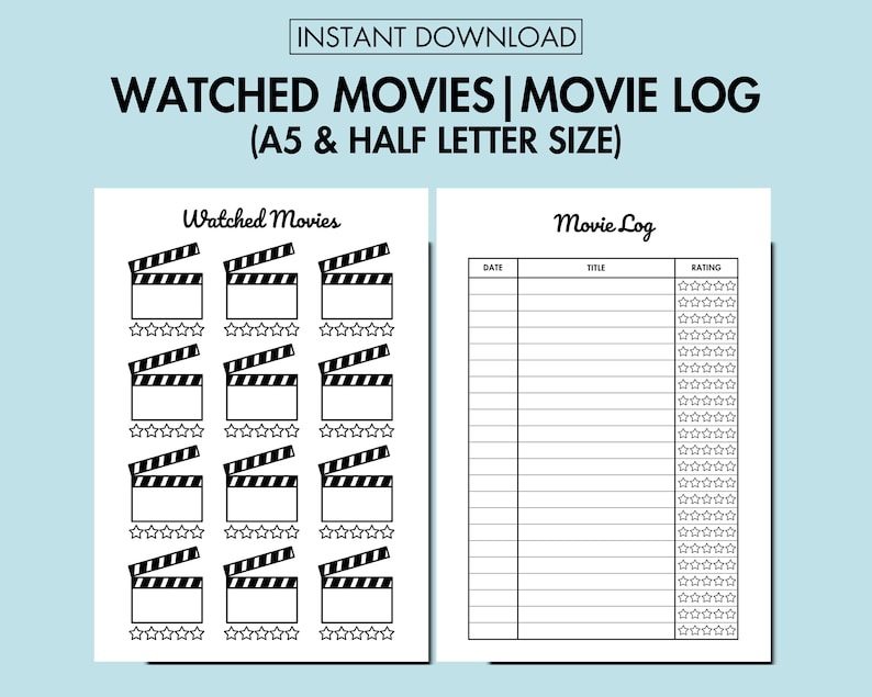 Watched Movie Tracker Printable Movie Review Logbook PDF Watched Movie ...