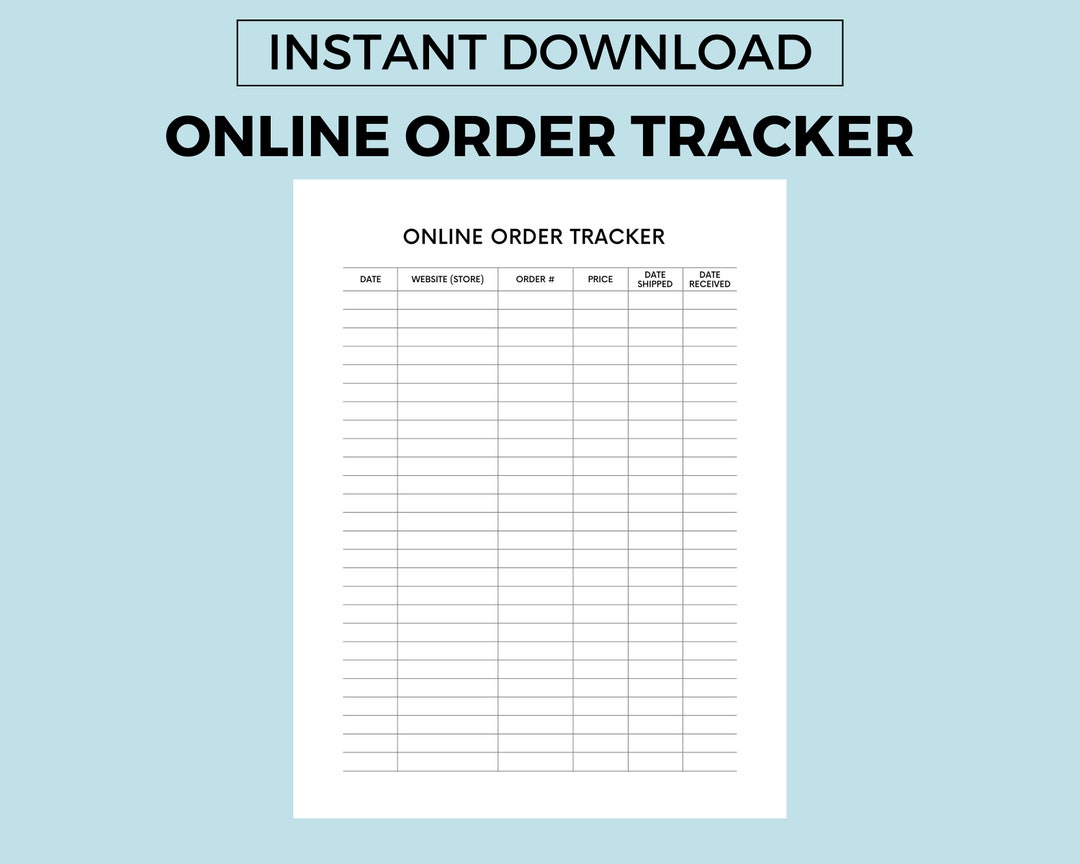 Online Order Tracker Printable Order Form, Purchase Tracker for Small ...