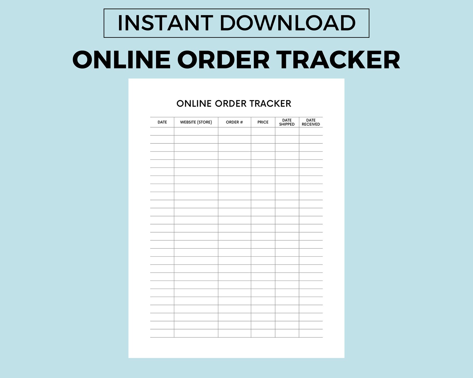 Online Order Tracker Printable Order Form, Purchase Tracker for Small ...