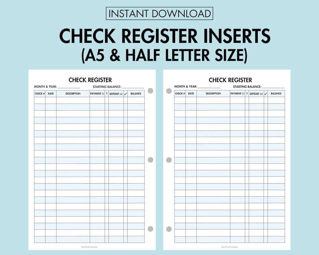 Checkbook Register Printable Check Register for Personal & Small ...