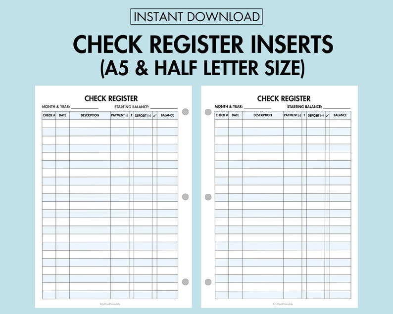 Checkbook Register Printable Check Register for Personal & Small ...