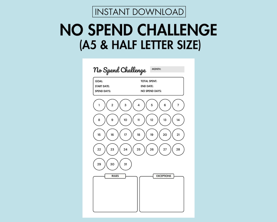 Monthly No Spend Challenge Planner Printable Money Saving Tracker PDF ...