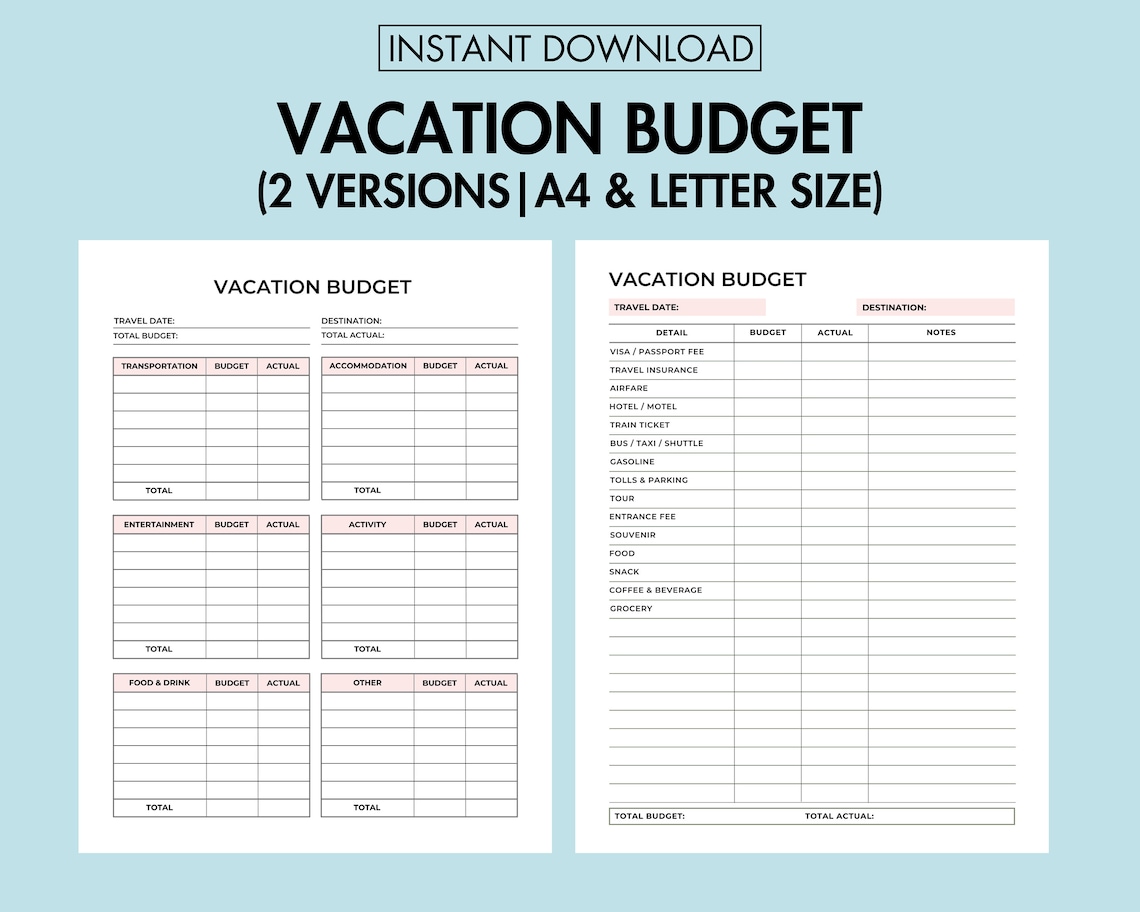 Vacation Budget Planner Printable Travel Budget Planner PDF Vacation ...