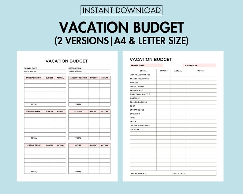 Vacation Budget Planner Printable Travel Budget Planner PDF Vacation ...