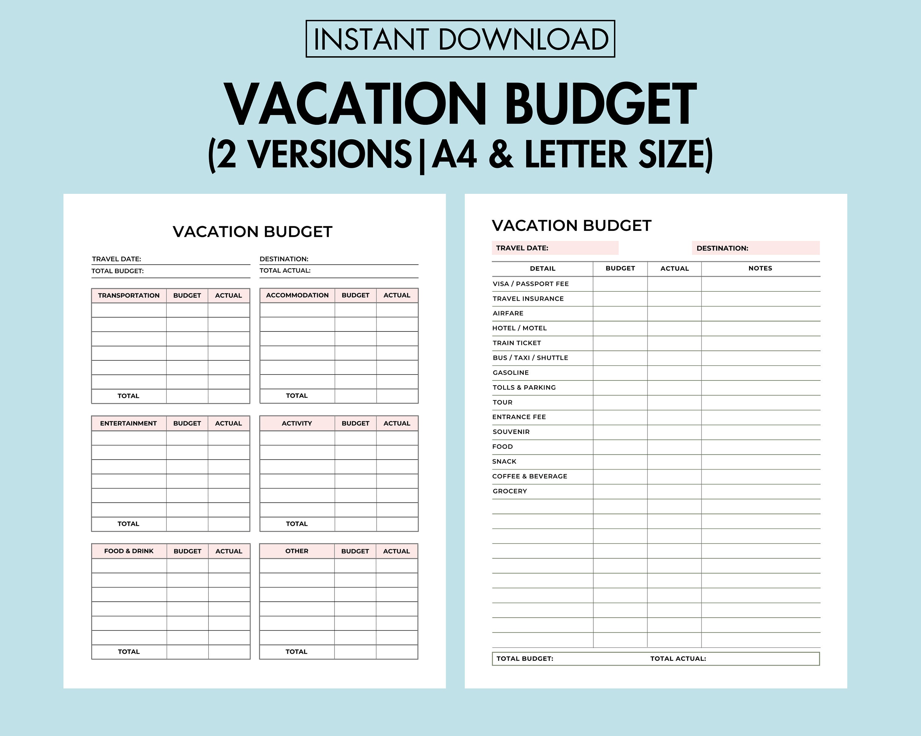 Vacation Budget Planner Printable Travel Budget Planner PDF Vacation ...